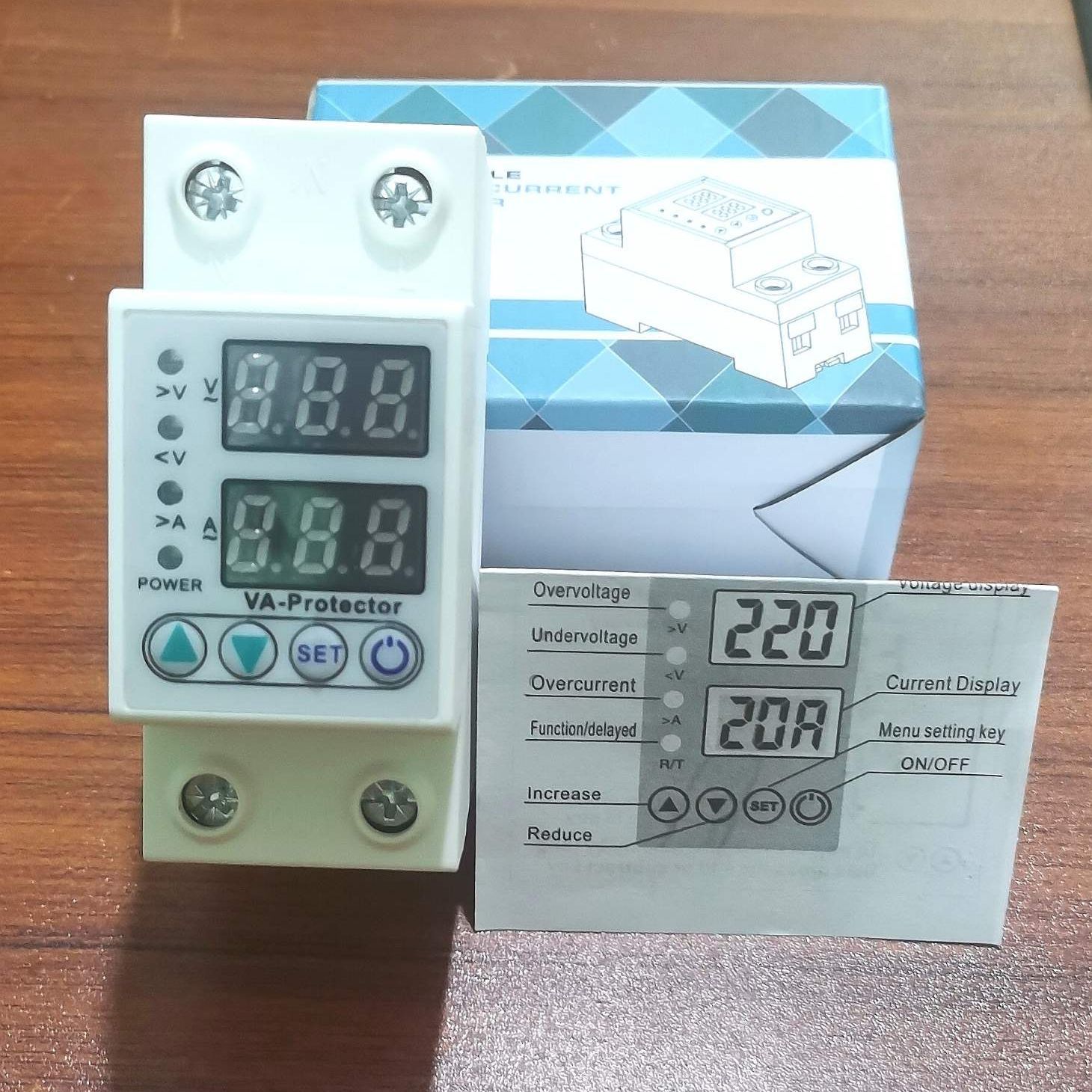 63A 220V Din Rail Dual Display V/A Adjustable Over Under Voltage and ...