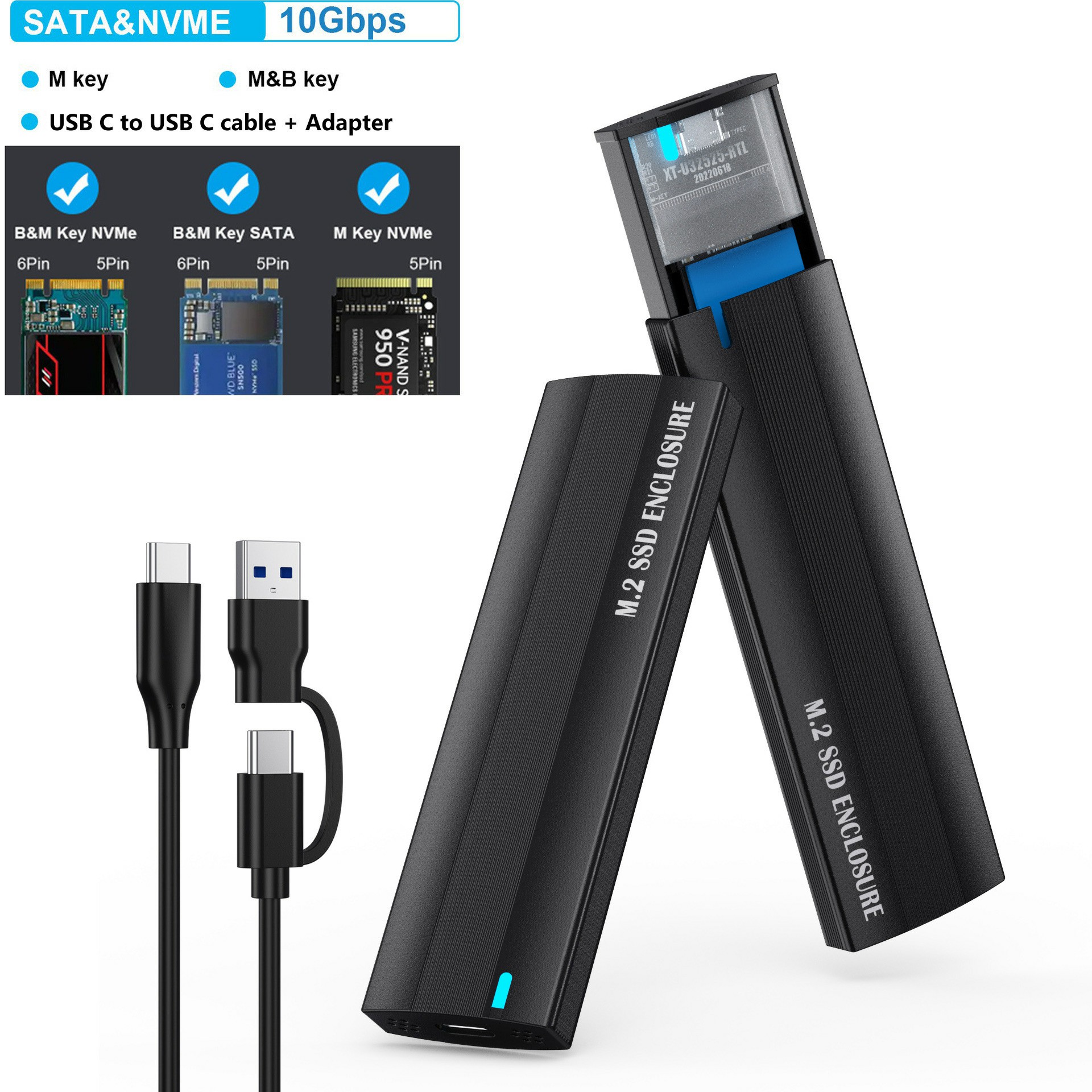 M.2 NVME NGFF External SSD Case NGFF SATA Solid State Drive Enclosure ...