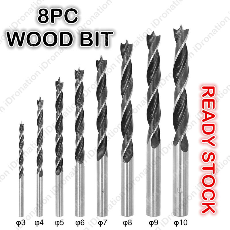 8pcs Shank Wood Bit Drill Set 3MM ~ 8MM Playwood Softwood Mounting ...