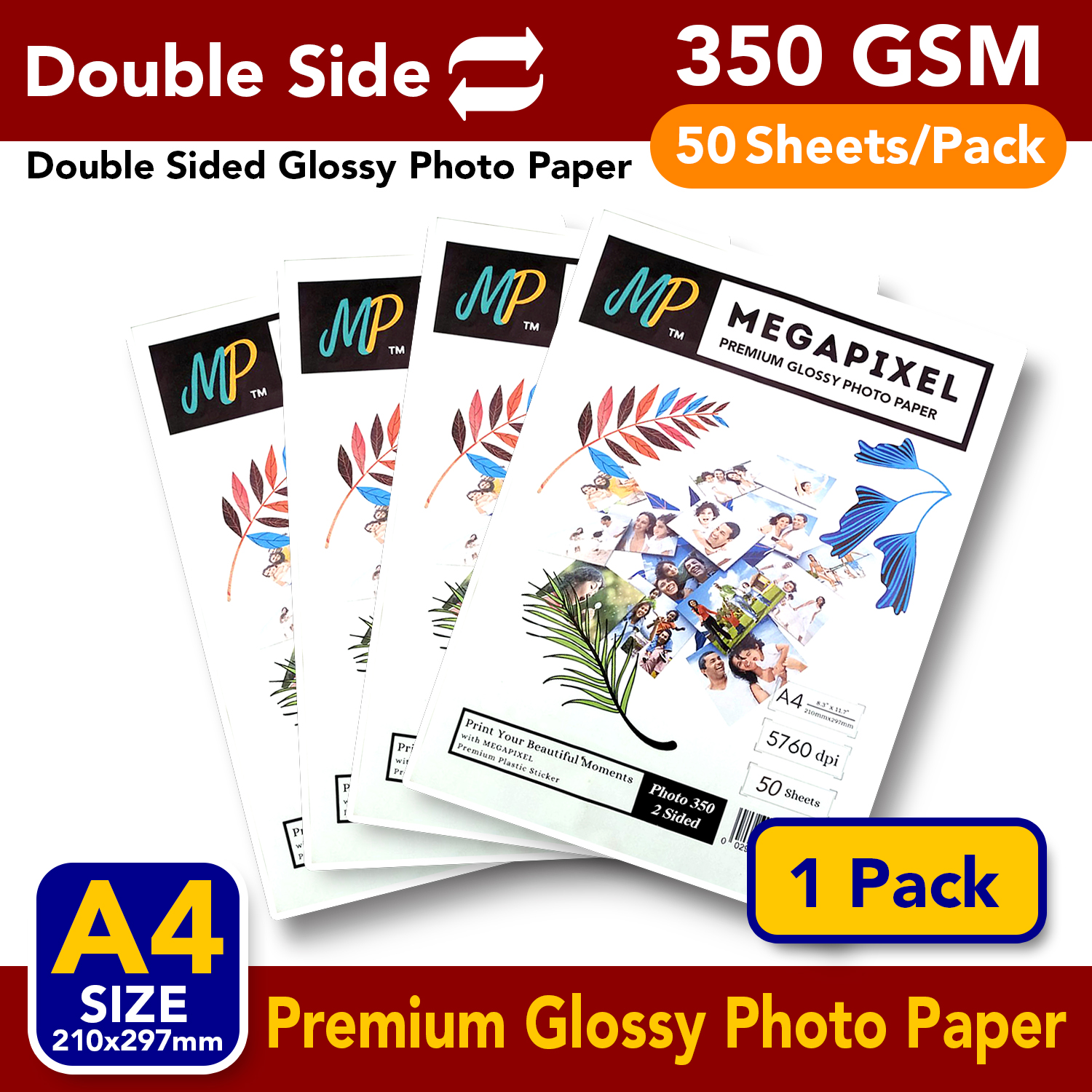 Premium Glossy Photo Paper | 350 g | 2 Sided | A4 Size 50 Sheets ...
