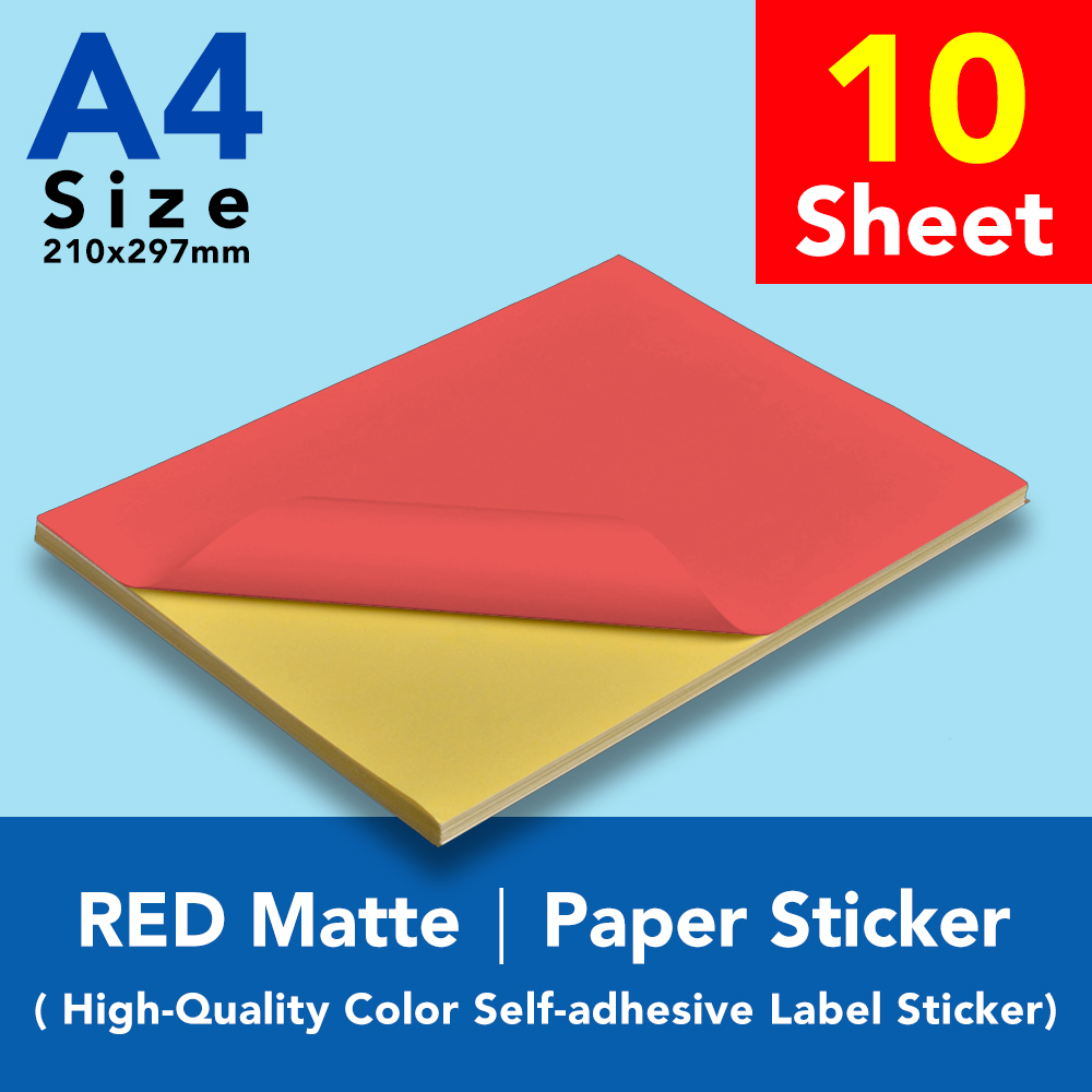 Color Paper Sticker | Red Matte | Label A4 Paper Sticker | Laser ...