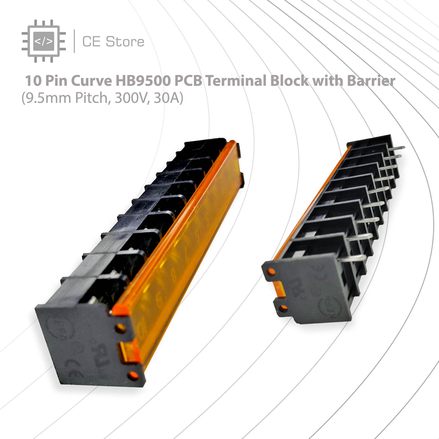 Curve HB9500 PCB Terminal Block with Barrier (9.5mm Pitch, 300V, 30A ...