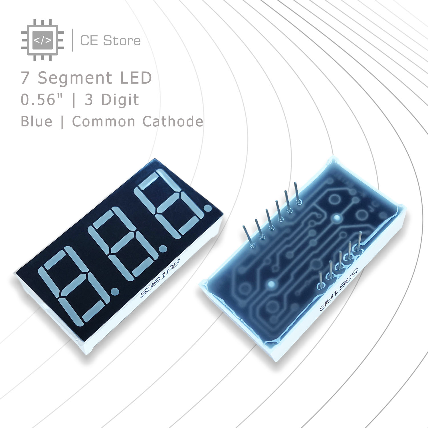 0.56" 3 Digit 7 Segment LED (Blue, Common Cathode) | Shop.com.mm