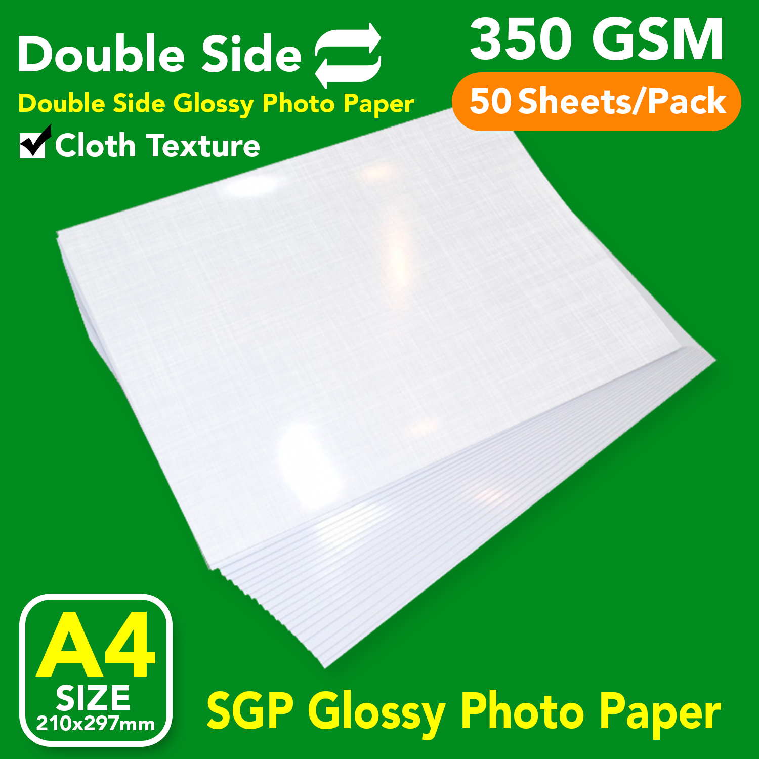 SGP Glossy Photo Paper | 350 g | Cloth Texture | 2 Sided | A4 Size 50 ...
