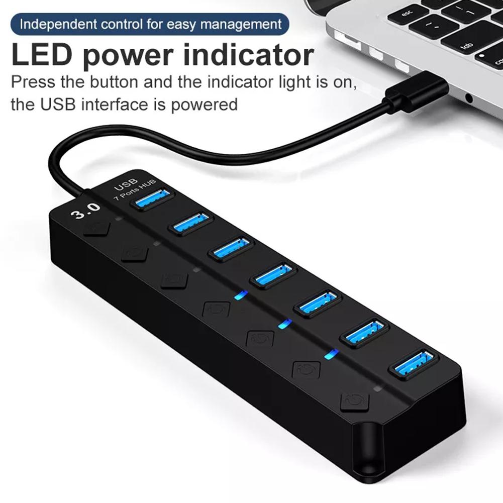 USB Hub Extensions Multi USB 3.0 Hub High Speed 7 Ports LED Splitter ...