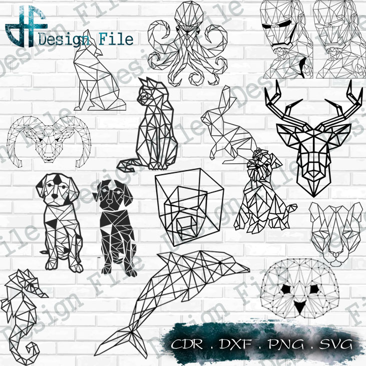 [ SVG, DXF, EPS, PNG ] 14 Vectors of Geometric Polygon Design Detail ...