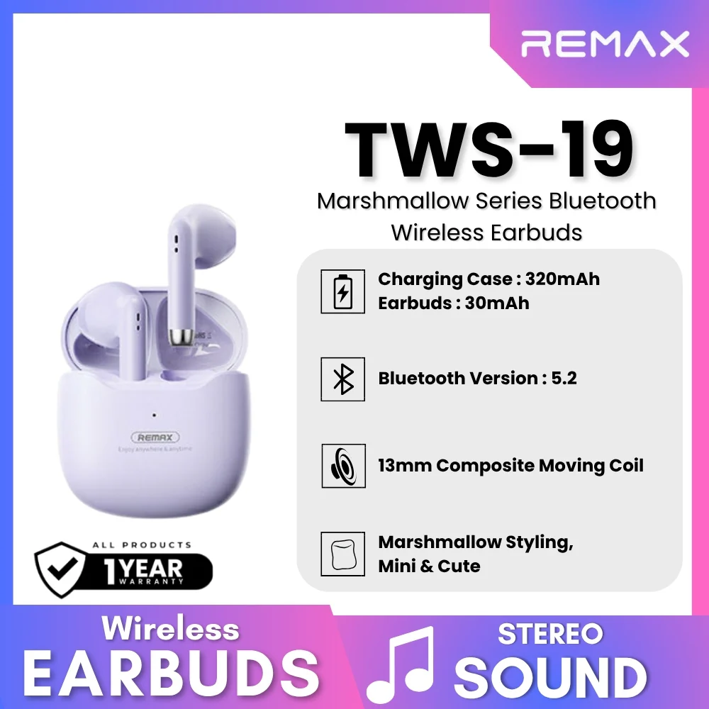 Remax - TWS-19 Marshmallow Series Wireless Bluetooth Earbuds | Shop.com.mm