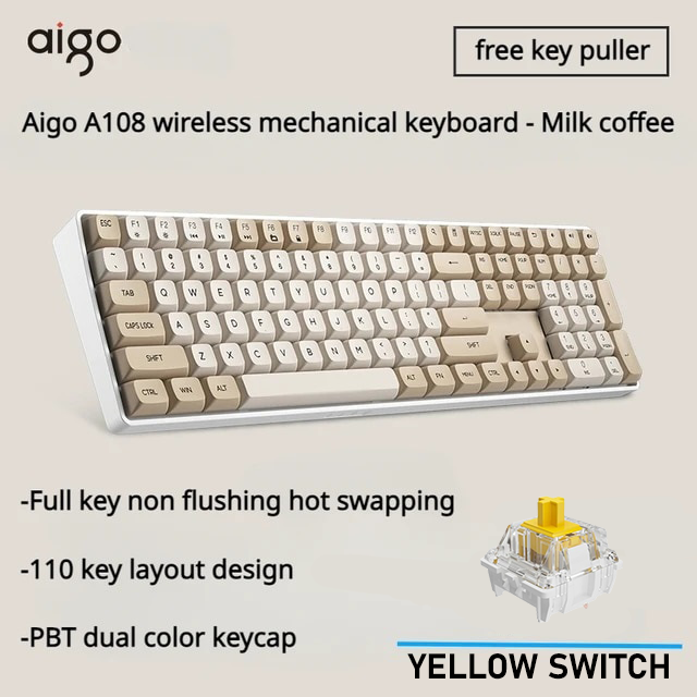 Aigo A108 Dual-mode wired + 2.4G dual mode Yellow Switch Mechanical ...