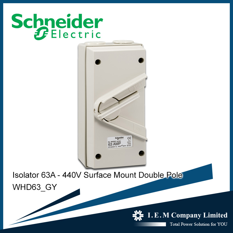 Schneider Isolator, Surface Mount Double Pole Isolating Switch, IP66, 2 Pole, Two Pole, 63A ...
