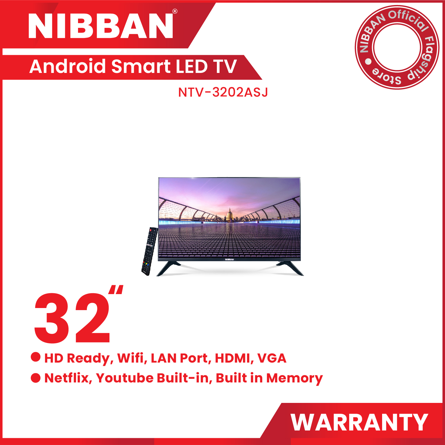 NIBBAN ANDROID SMART LED TV NTV3202ASJ | Shop.com.mm