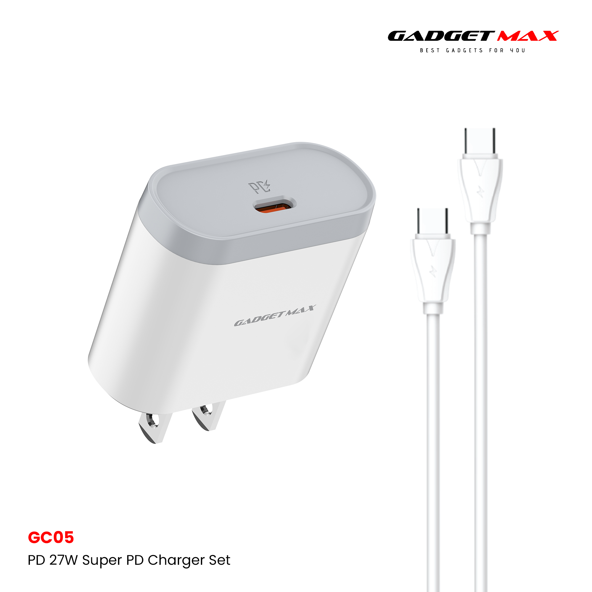 Gadget Max - GC05 27W Super PD Charger Set With C-C 60W Cable | Shop.com.mm