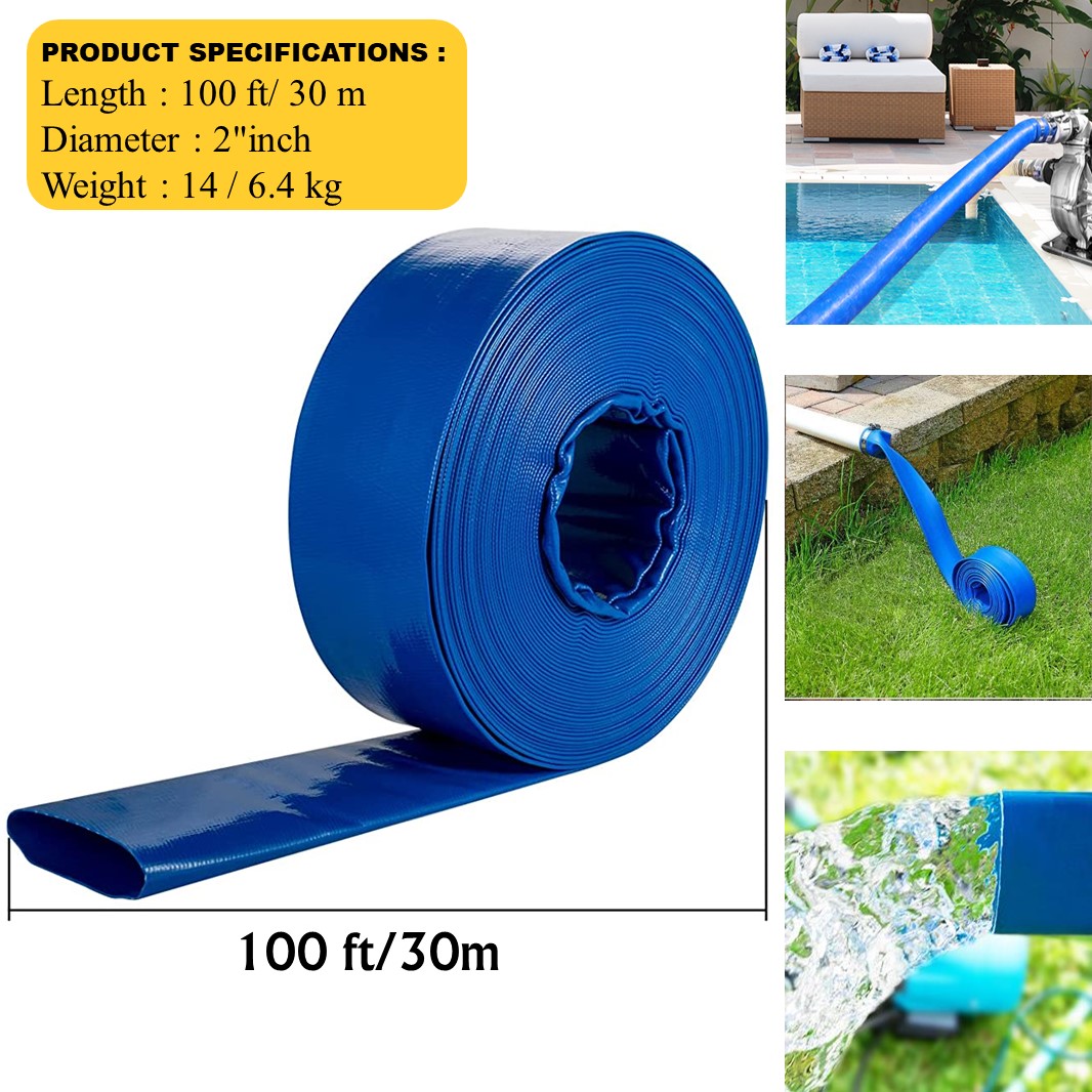 Lay Flat Hose 2"inch Ideal For Swimming Pool & Water Transfer - 100ft ...