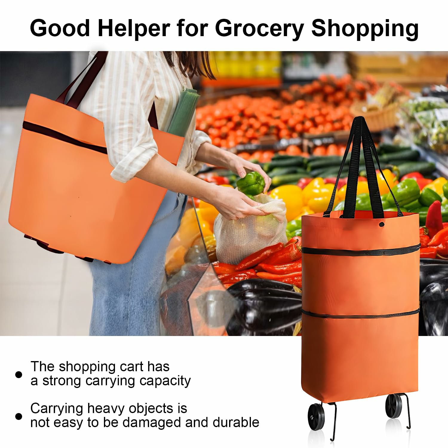 Collapsible Trolley 16 Gallon Capacity Bags Folding Shopping Bag with ...