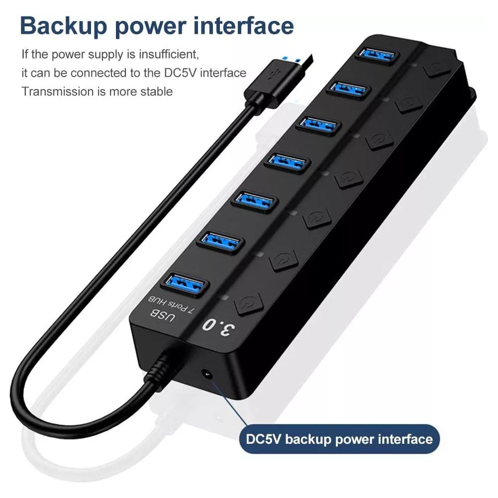 USB Hub Extensions Multi USB 3.0 Hub High Speed 7 Ports LED Splitter ...