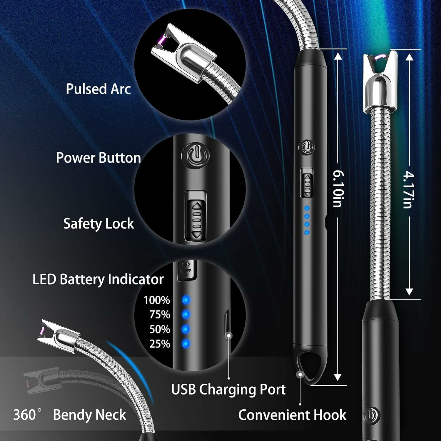 ARC BBQ Lighter with Rechargeable USB Cable with Flexible Goose Neck ...