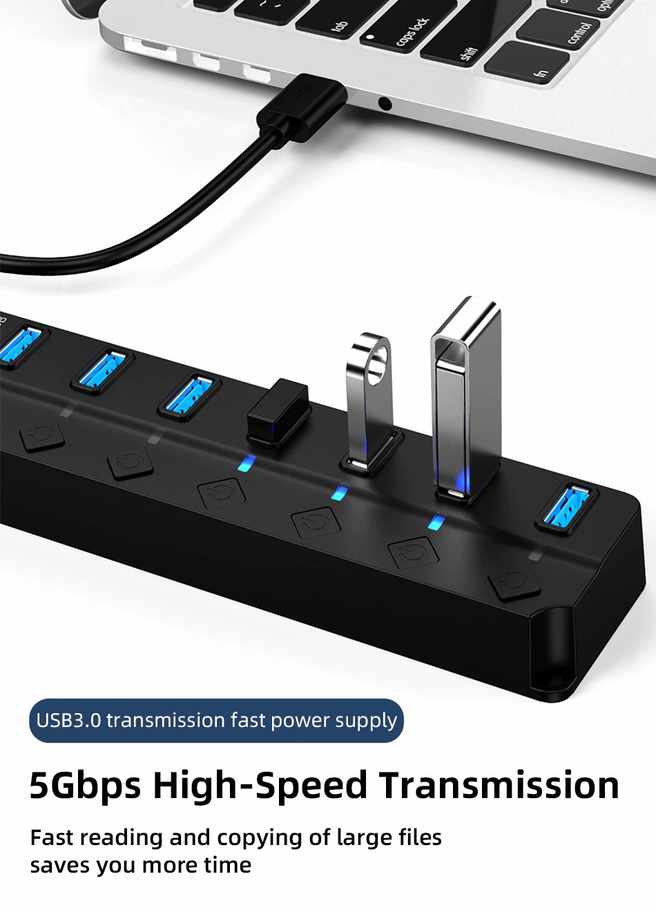 USB Hub Extensions Multi USB 3.0 Hub High Speed 7 Ports LED Splitter ...