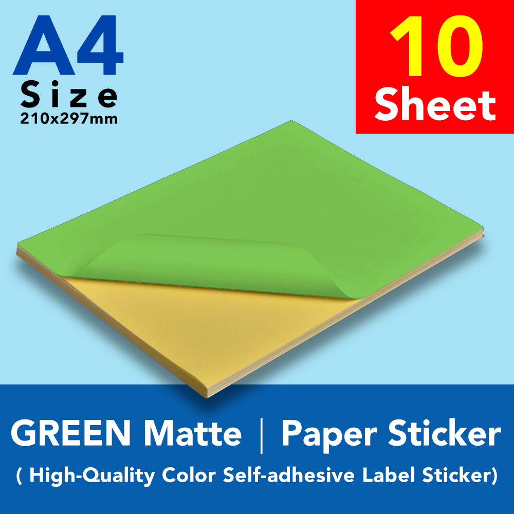 Color Paper Sticker | Green Matte | Label A4 Paper Sticker | Laser ...