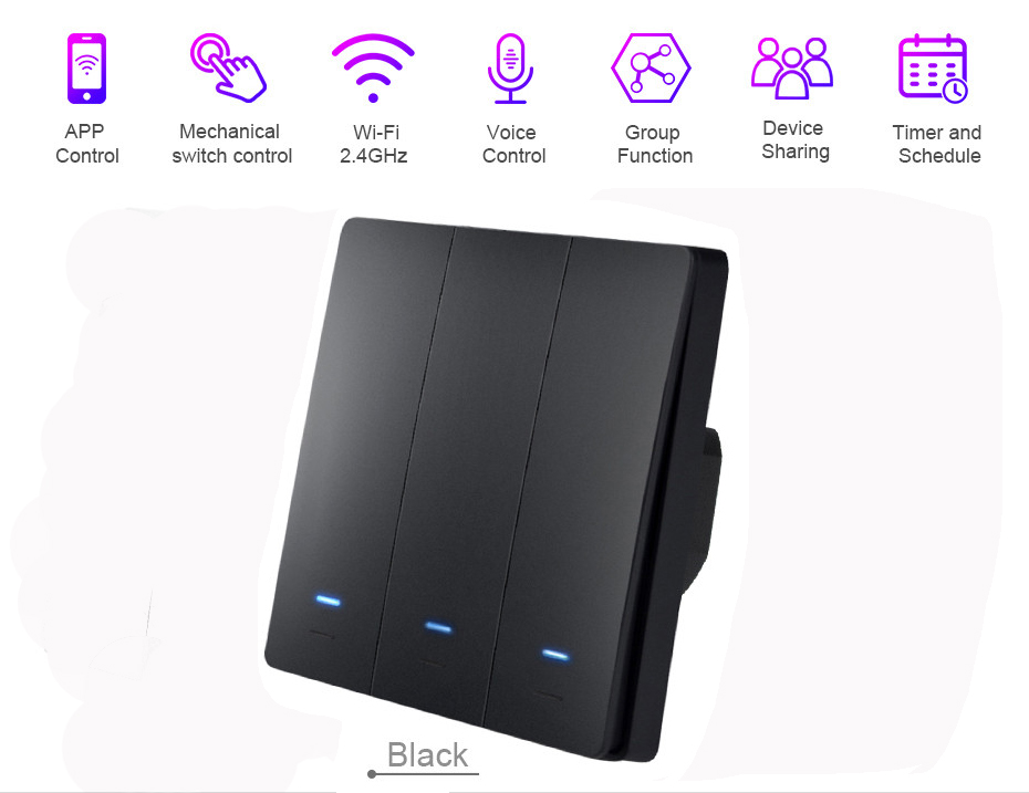 Tuya APP Three-way 10A WiFi smart rocker key switch smart WiFi wall key ...